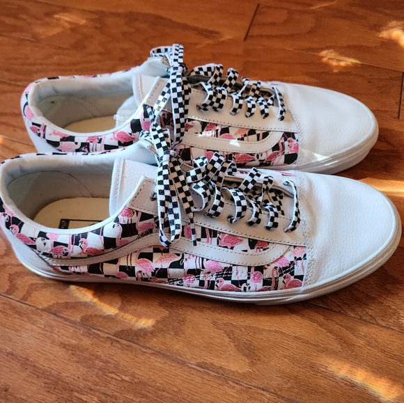 Vans | Shoes | Vans Old Skool Customs Flamingo Checkered Lace Up Low ...